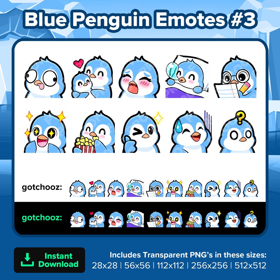 Blue Penguin Twitch Emotes Derp Hug Gasm Sleep Notes Study Wow Popcorn ...