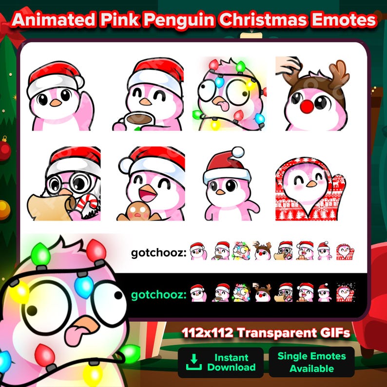 Animated Pink Penguin Christmas Twitch Emotes Wave, Sip, Derp, Pat ...