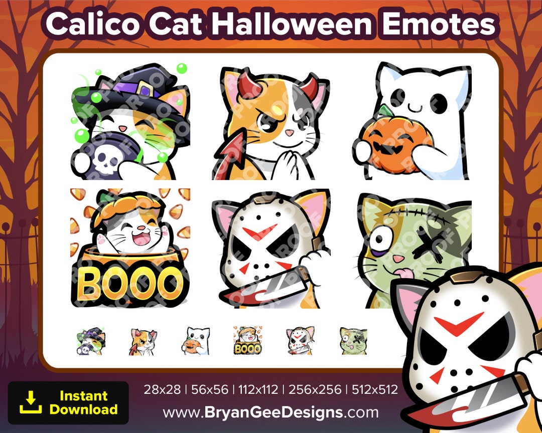 Calico Cat Emotes Spooky Sip Devil Ghost Pumpkin Boo Jason Knife Zombie ...