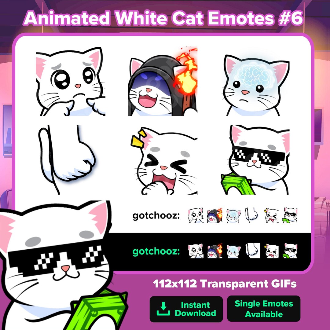 Animated White Cat Emotes Pack #6 | Cute Animated GIF Emotes for Twitch ...