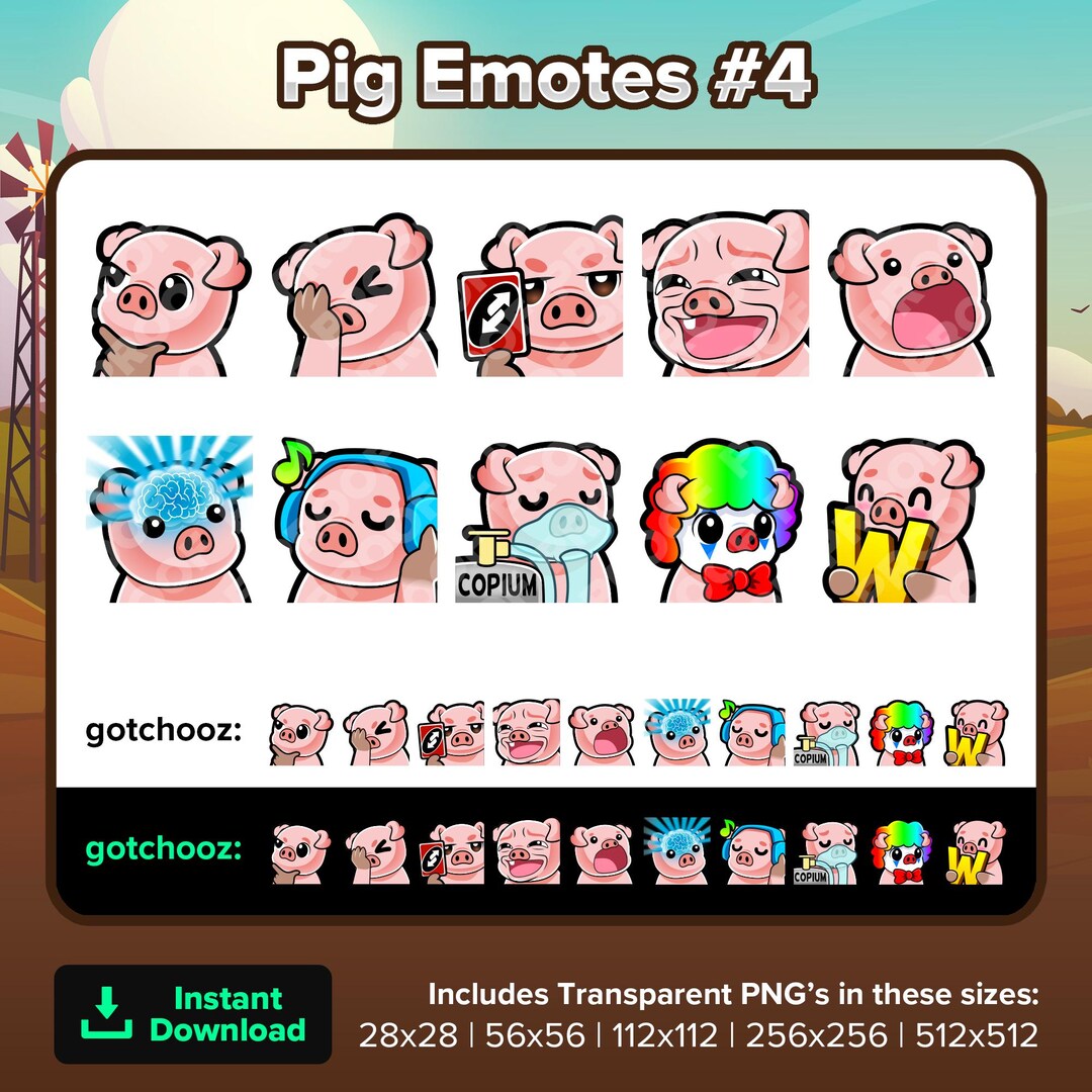 Pig Twitch Emotes Facepalm Thinking Uno Reverse KEKW Gasp Big Brain ...