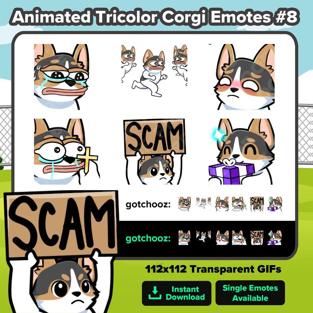 Animated Tricolor Corgi Dog Emotes Pack #8 | Sadge, Scatter, Bonk ...