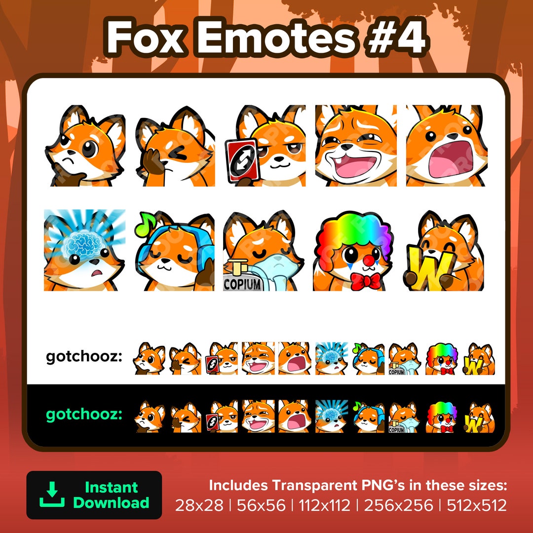 Fox Twitch Emotes Facepalm Thinking Uno Reverse KEKW Gasp Big Brain ...