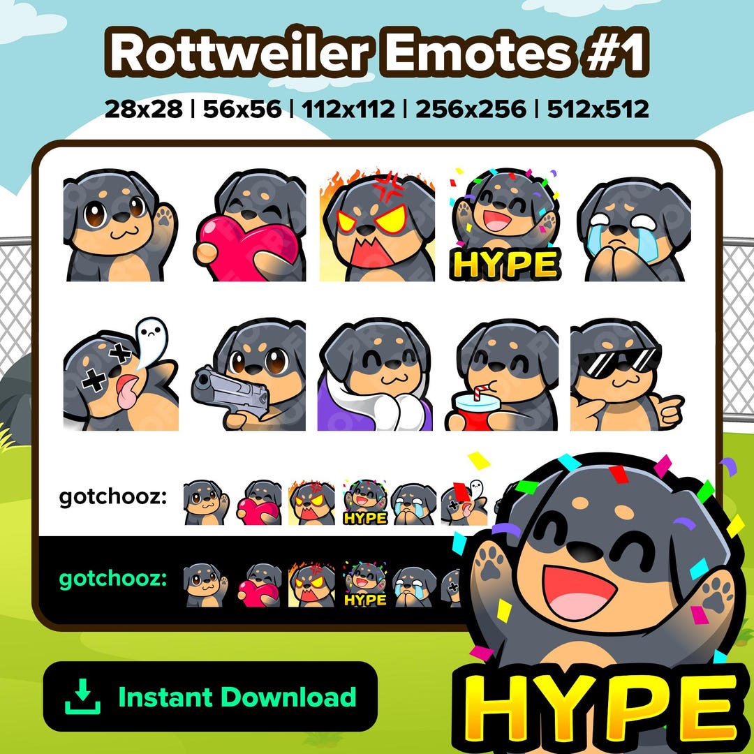 Rottweiler Dog Twitch Emotes Wave Love Heart Rage Angry HYPE Sad Cry ...