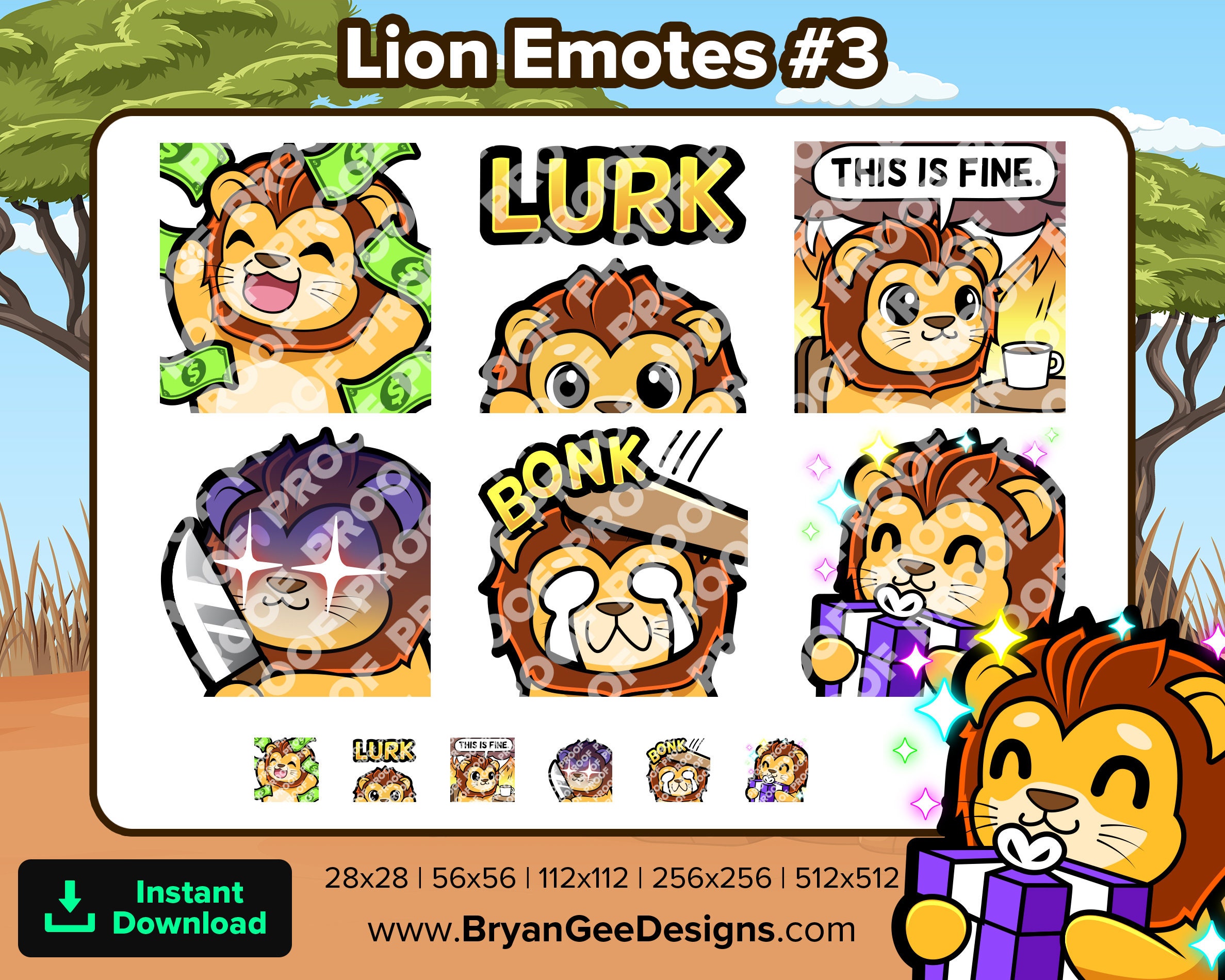 Lion Twitch Emotes Dono Lurk This is Fine Hit Evil Knife Gift - Etsy
