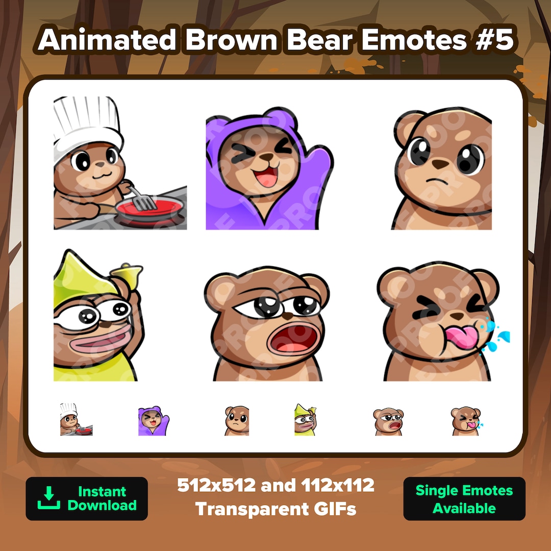 Animated Brown Bear Twitch Emotes Let Them Cook, Blankie, Salute ...