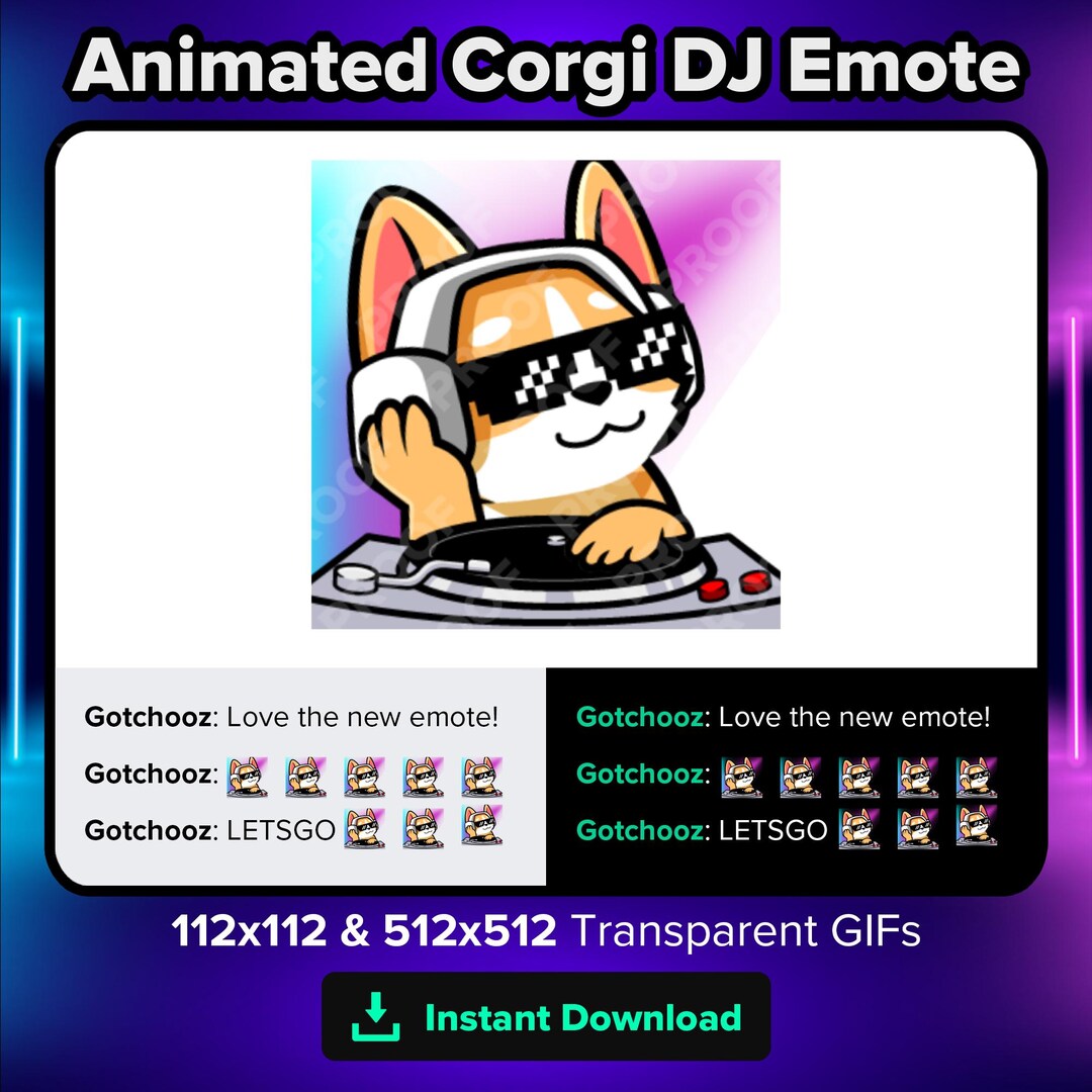 Animated Corgi DJ Emote for Twitch, Discord, Kick, Rumble for Streaming ...