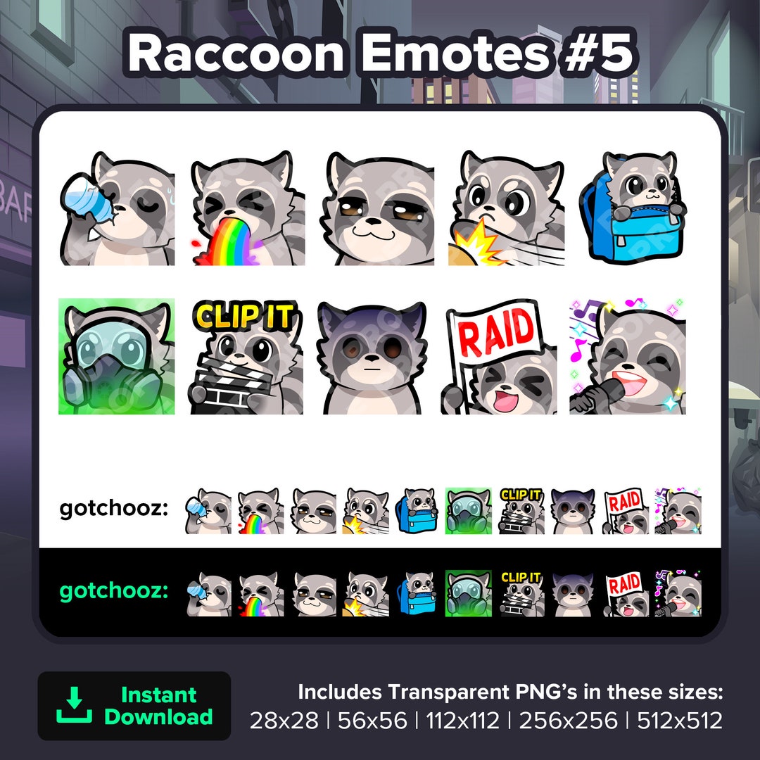 Raccoon Twitch Emotes Drinking Water Puke Smug Smack Carried Toxic Clip ...