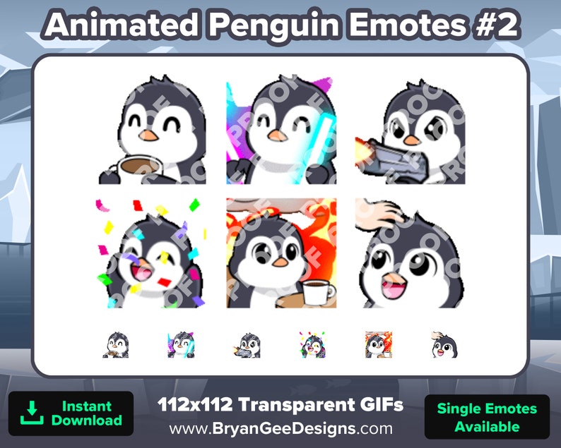 Animated Penguin Twitch Emotes Sip Rave Dance Gun Hype Party - Etsy