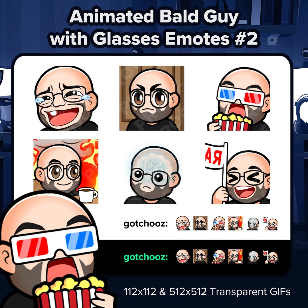 Animated Bald Guy With Beard With Glasses Emotes Pack #2 | Cute ...
