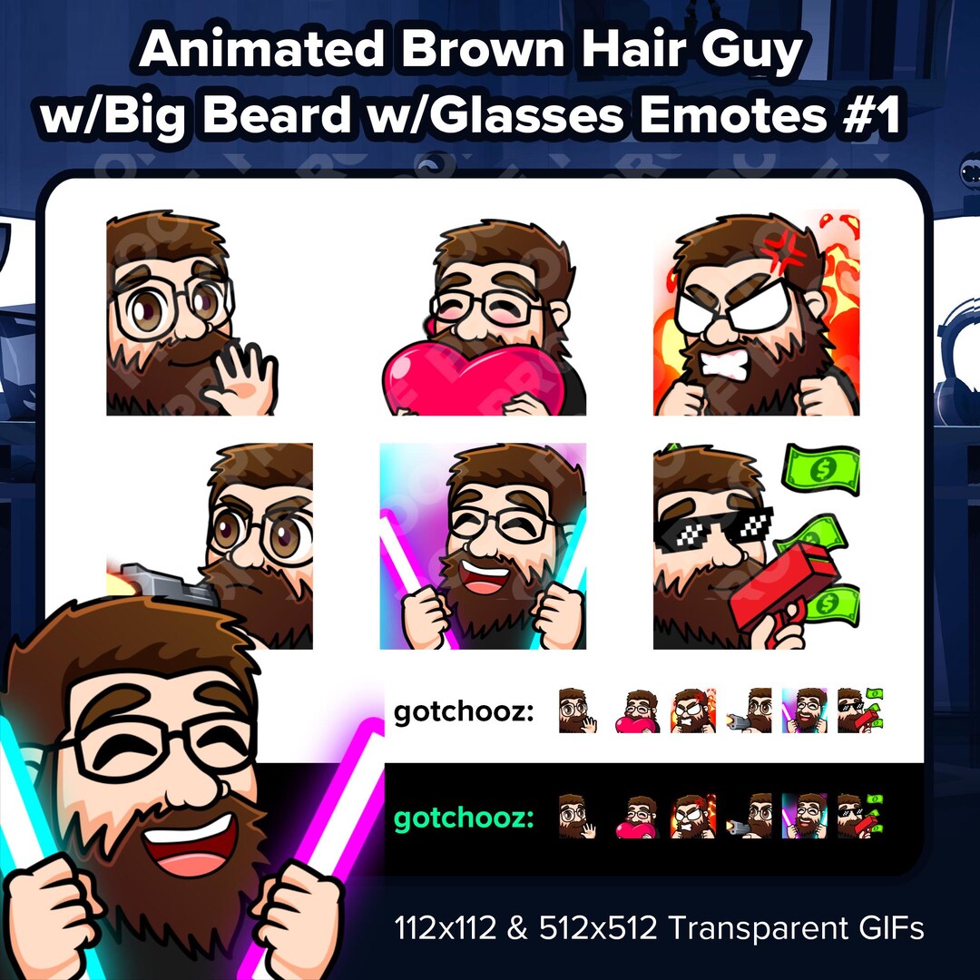 Animated Brown Hair Guy With Big Beard and Glasses Twitch Emotes Wave ...