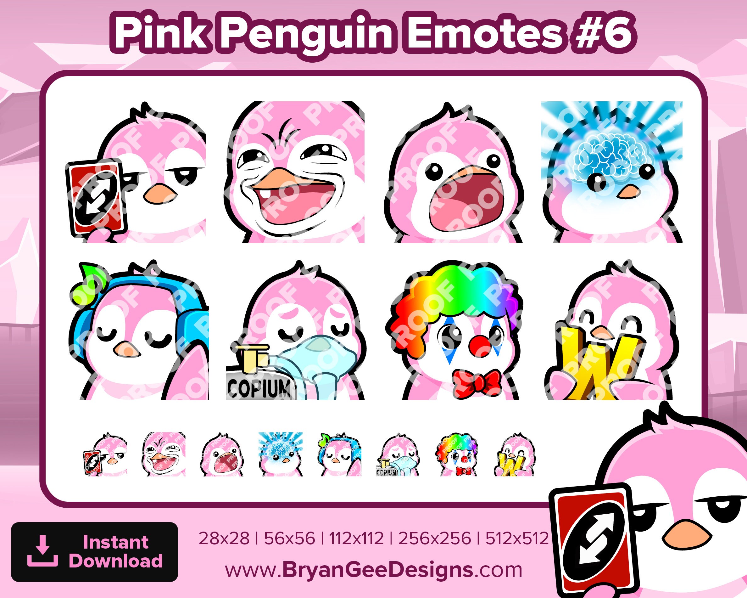 Pink Penguin Twitch Emotes Uno Reverse KEKW Gasp Big Brain - Etsy