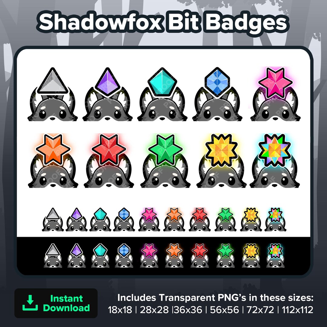 Black Fox Bit Badges | Twitch Bits Badges | Bits | Cute Black Foxes ...