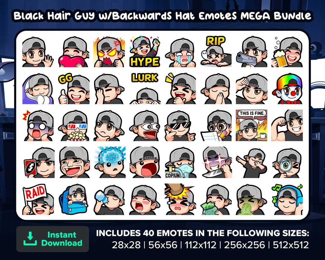 Backwards Hat Guy Twitch Emotes MEGA Bundle for Streaming Youtube ...