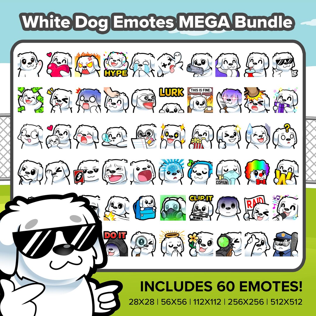 White Dog Twitch Emotes MEGA Bundle for Streaming Youtube Emotes ...