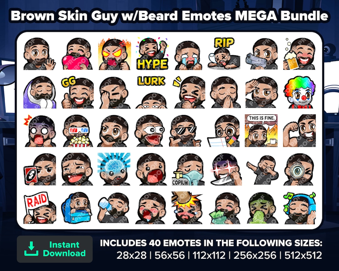Brown Skin Guy With Beard Twitch Emotes MEGA Bundle for Streaming ...