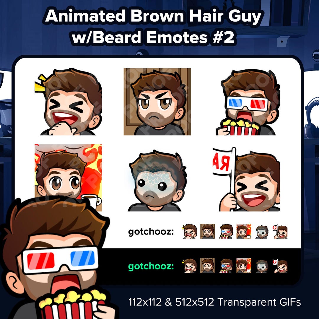 Animated Brown Hair Guy With Beard Twitch Emotes Laughing, Leave ...