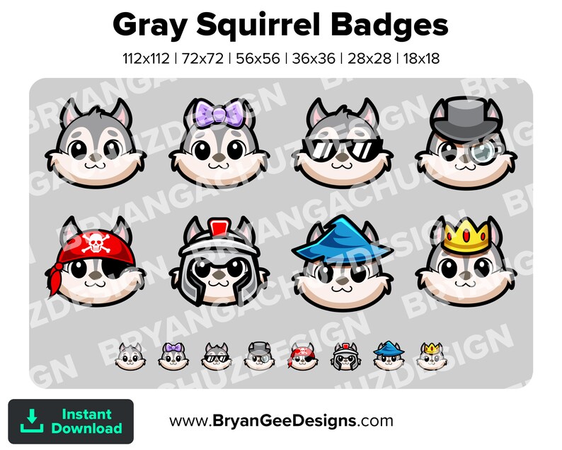 Gray Squirrel Twitch Badges Bit Badges Channel Points Discord - Etsy