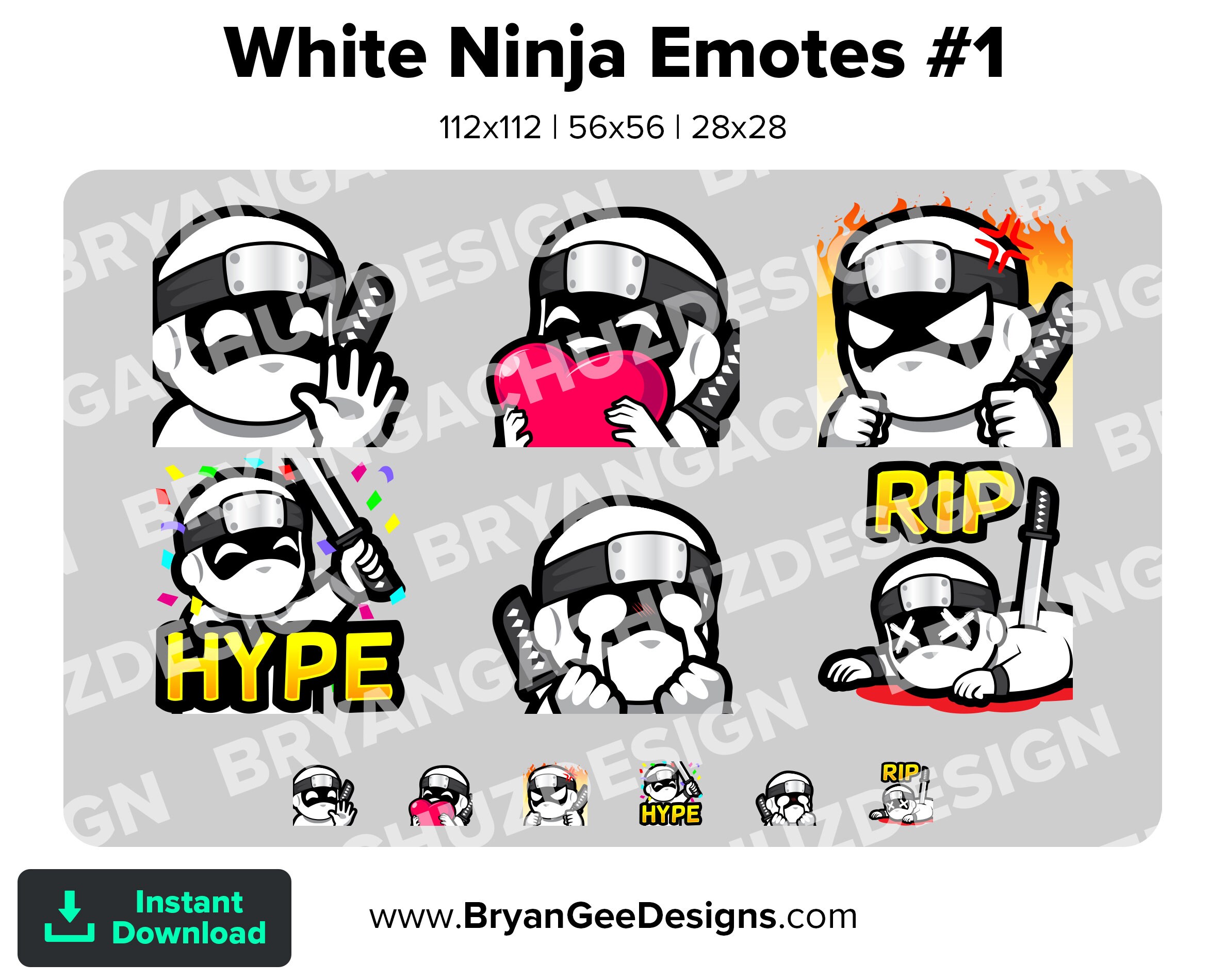 White Ninja Twitch Emotes for Streaming Wave Love Rage HYPE - Etsy