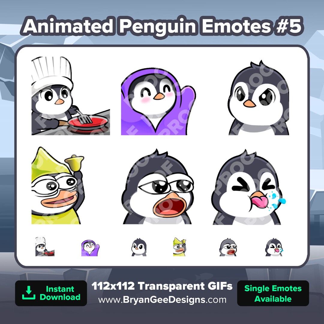 Animated Penguin Twitch Emotes Let Them Cook, Blankie, Salute, Dinkdonk ...