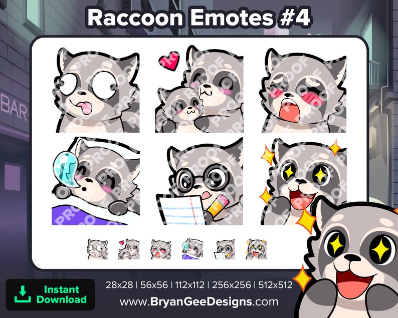 Raccoon Twitch Emotes Derp Hug Gasm Sleep Study Notes Wow for - Etsy