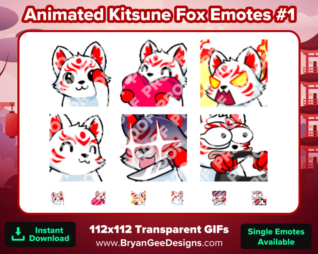 Animated Kitsune Fox Emotes Pack #1 | Wave, Love, Rage, Jam, Knife ...