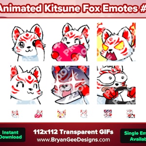 Animado Kitsune Fox Twitch Emotes Wave Love Heart Rage Angry Jam Music ...