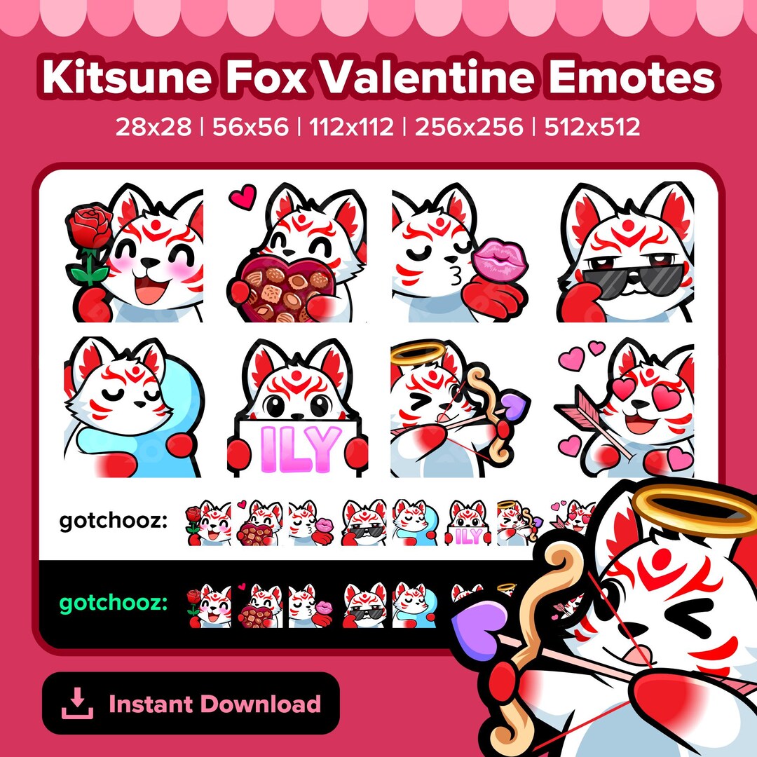 Kitsune Fox Valentine Twitch Emotes for Streaming | Emotes for Youtube ...