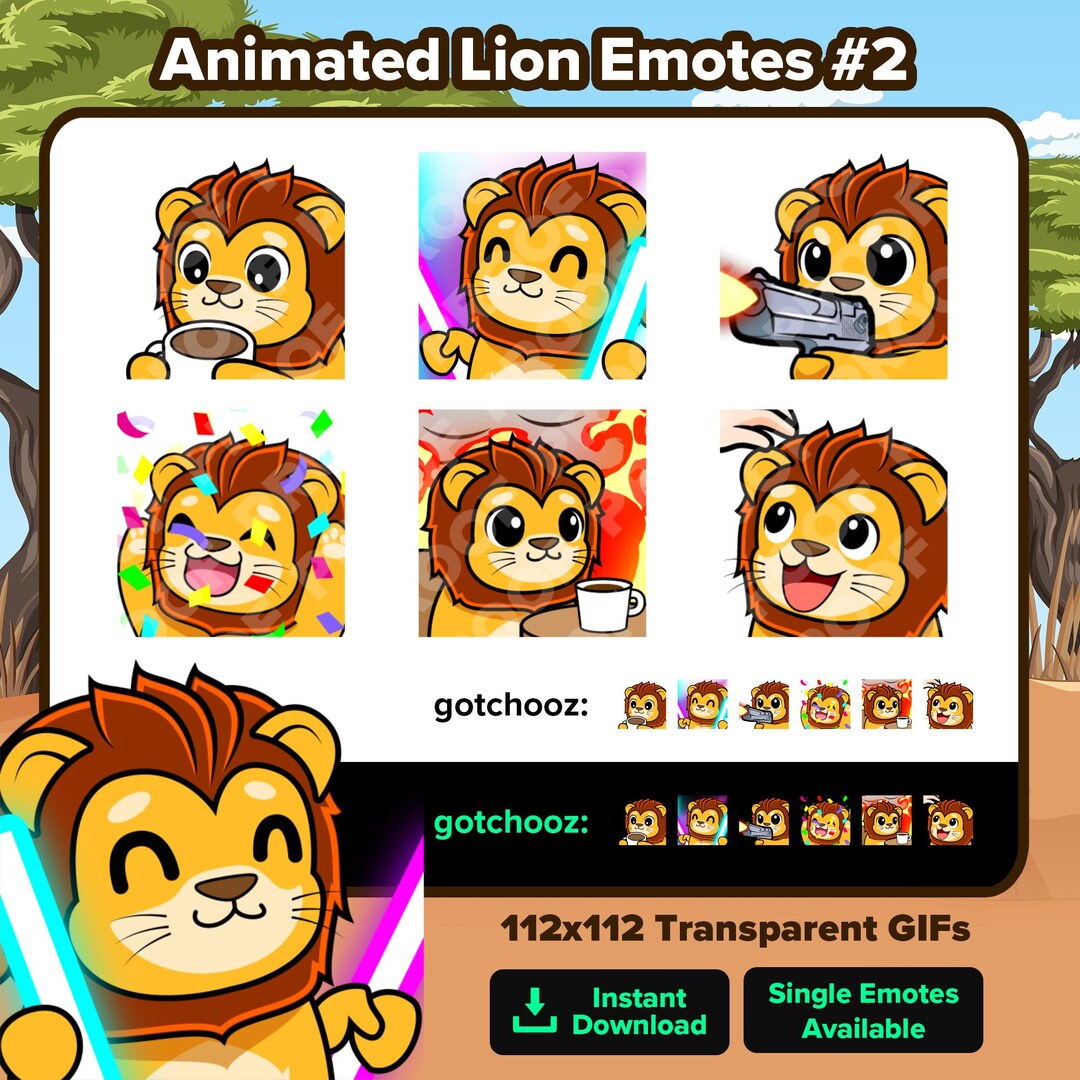 Animated Lion Twitch Emotes Sip Rave Dance Gun Hype Party This is Fine ...