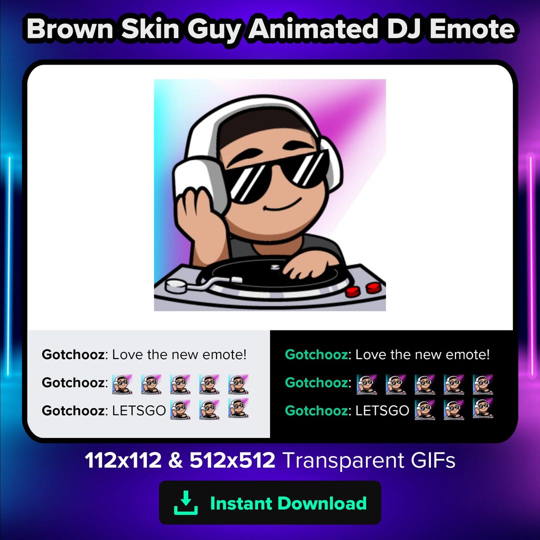Animated Brown Skin Guy DJ Emote for Twitch, Discord, Kick, Rumble for ...