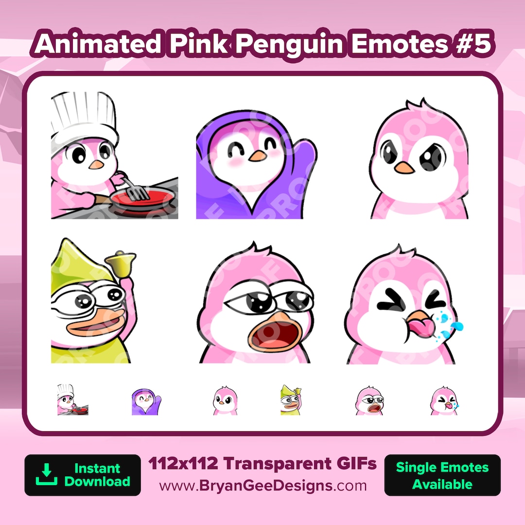 Animated Pink Penguin Twitch Emotes Let Them Cook, Blankie, Salute ...