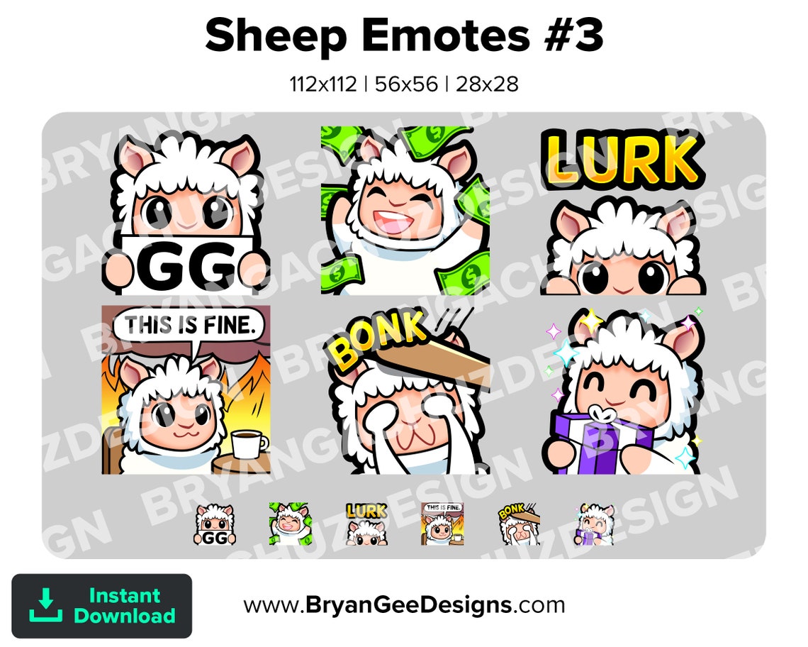 Sheep Twitch Emotes for Streaming GG Dono Lurk This is Fine - Etsy