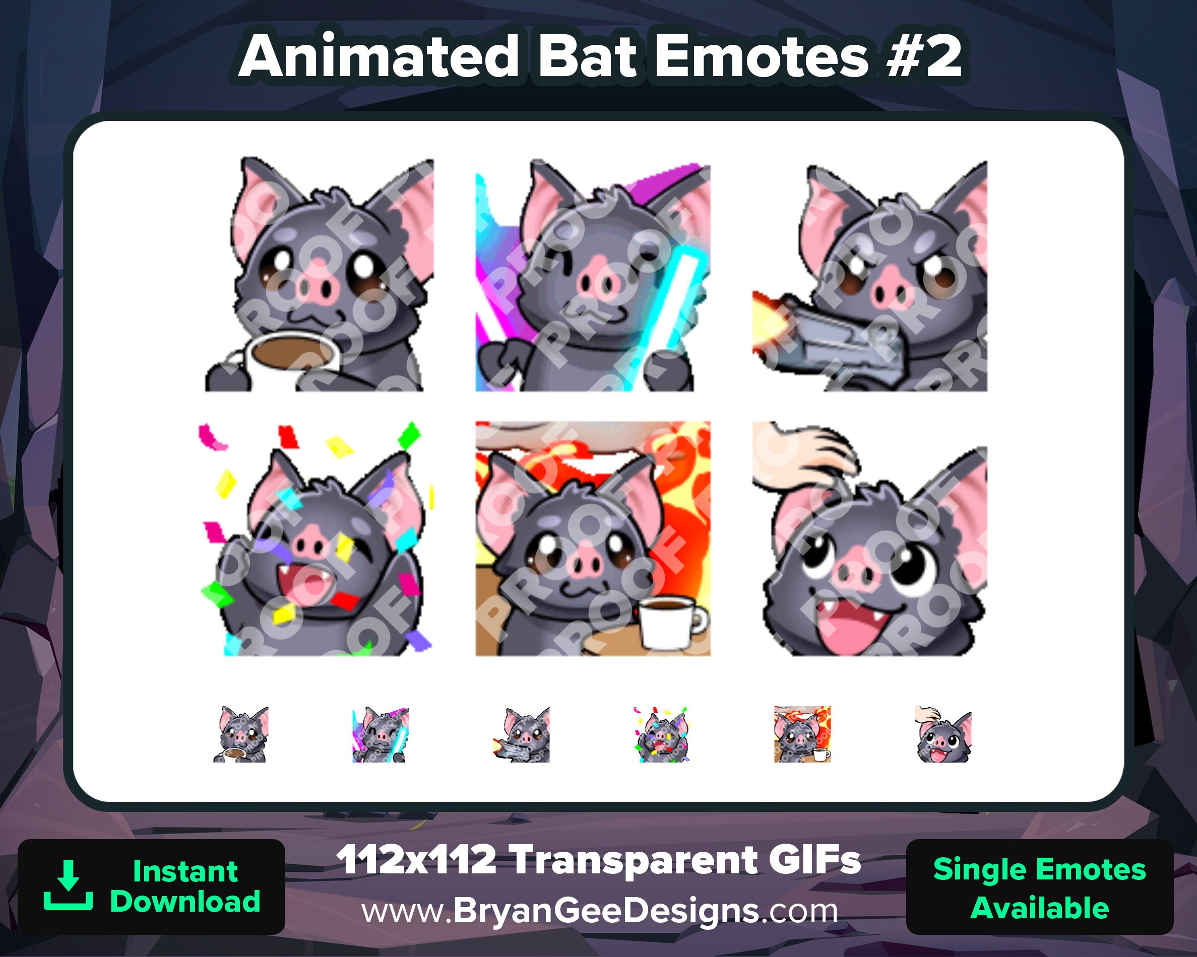 Animated Bat Twitch Emotes Sip Rave Dance Gun Hype Party This - Etsy UK