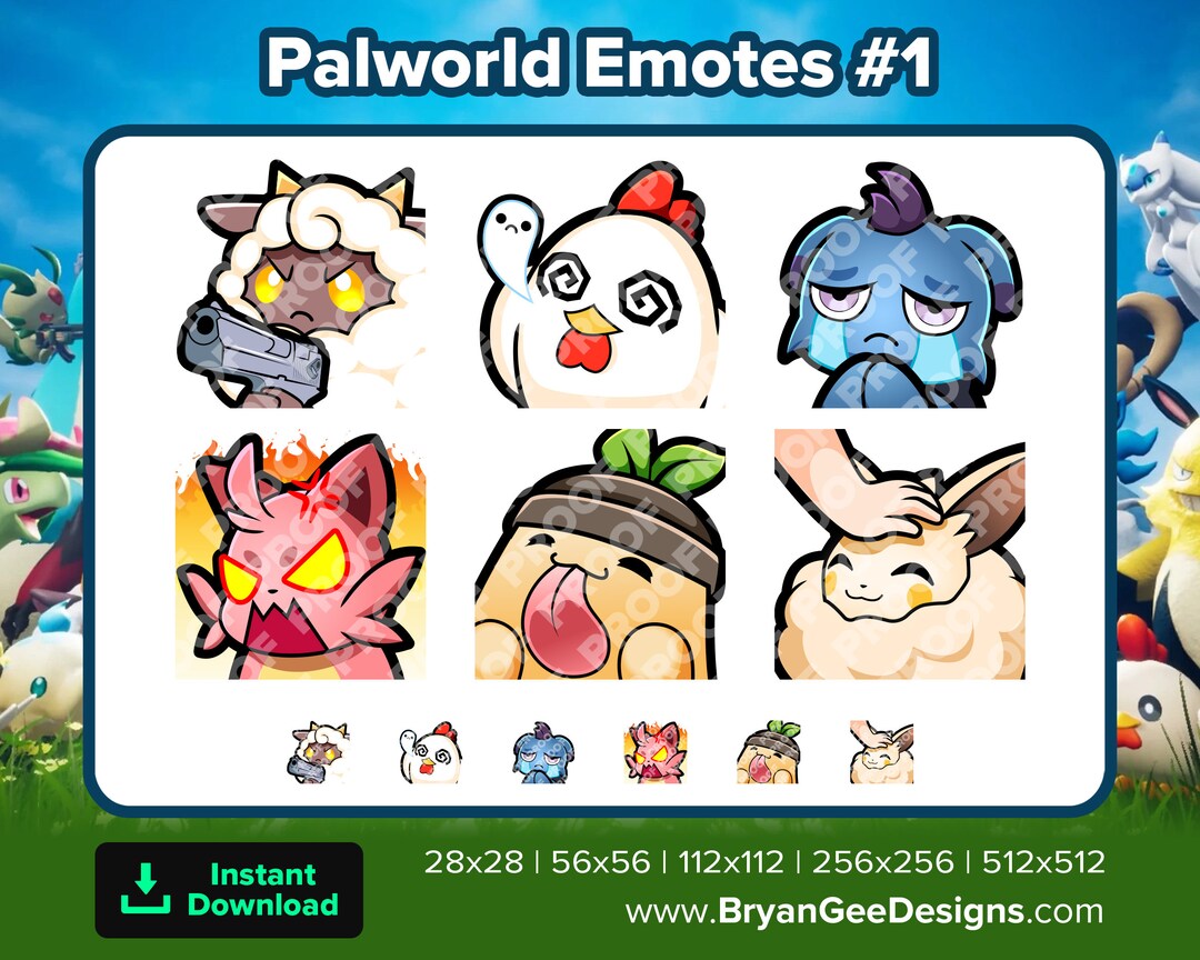 Palworld Paltwitch Emotes Shoot RIP Sad Rage Lick Head Pat for ...