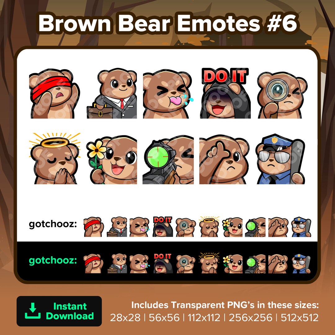 Brown Bear Twitch Emotes Blind Business Tongue Do It SUS Pray Flower ...