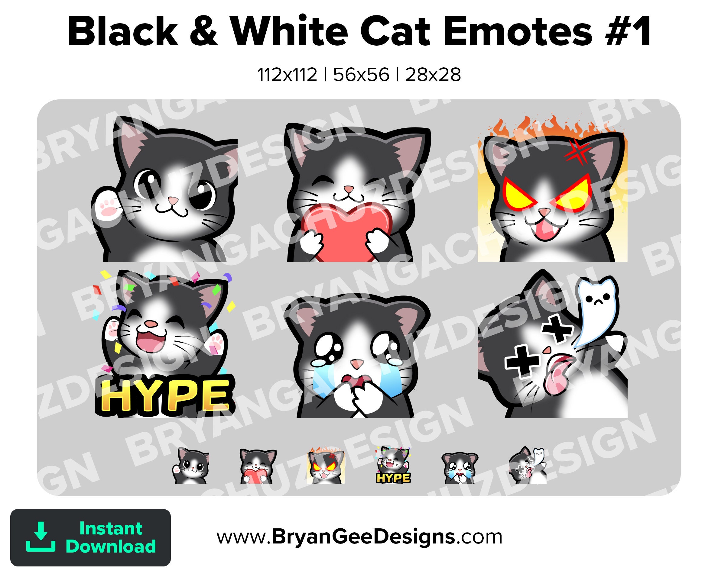 Blanco Y Negro Gato Esmoquin Gato Twitch Emotes Para Streaming Etsy