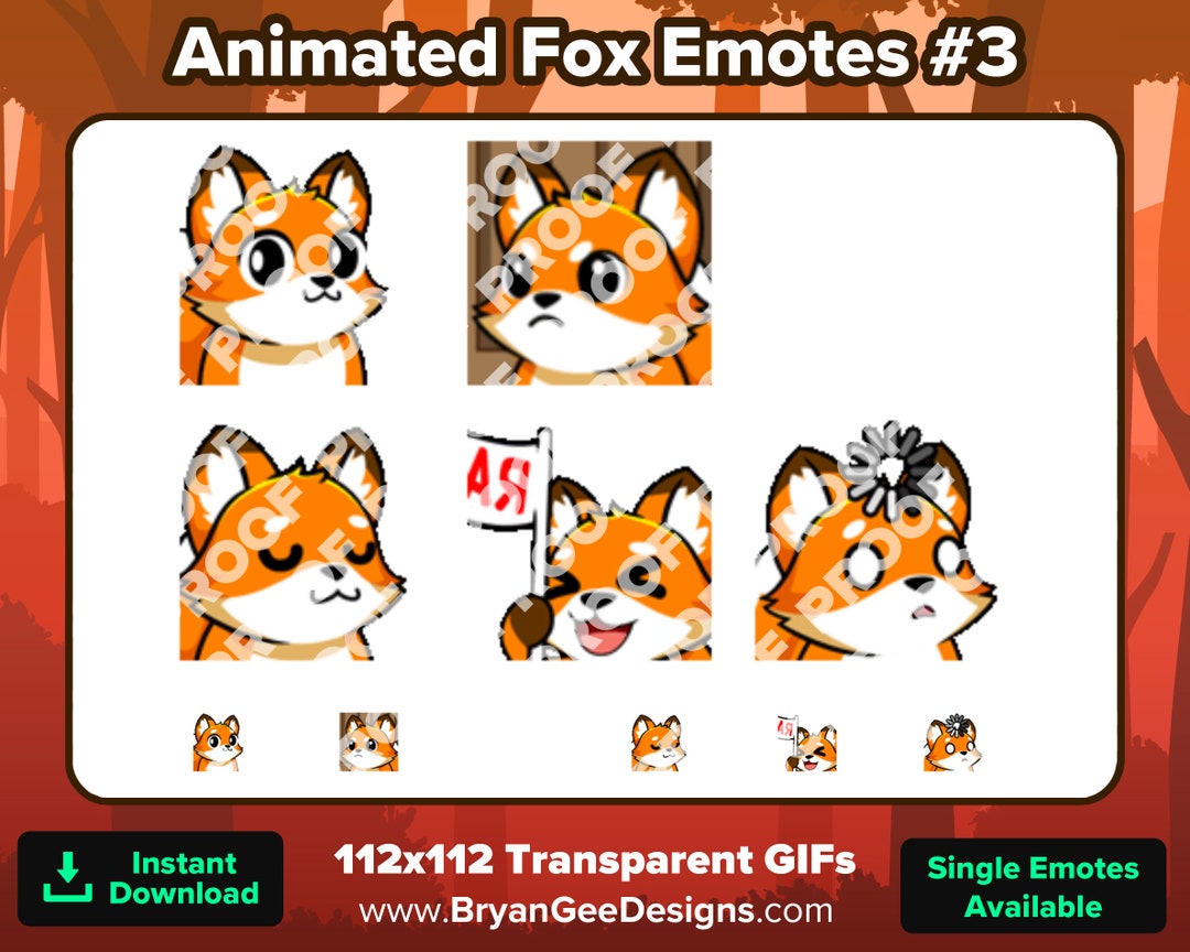 Animated Fox Twitch Emotes Big Eyes, Leave, Lurk, Nodders, RAID ...