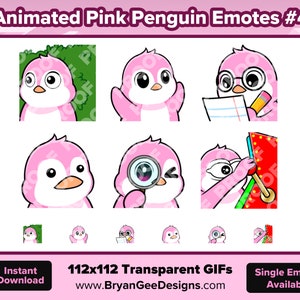 Animated Pink Penguin Twitch Emotes Hiding Bush, Clapping, Notes, POP ...