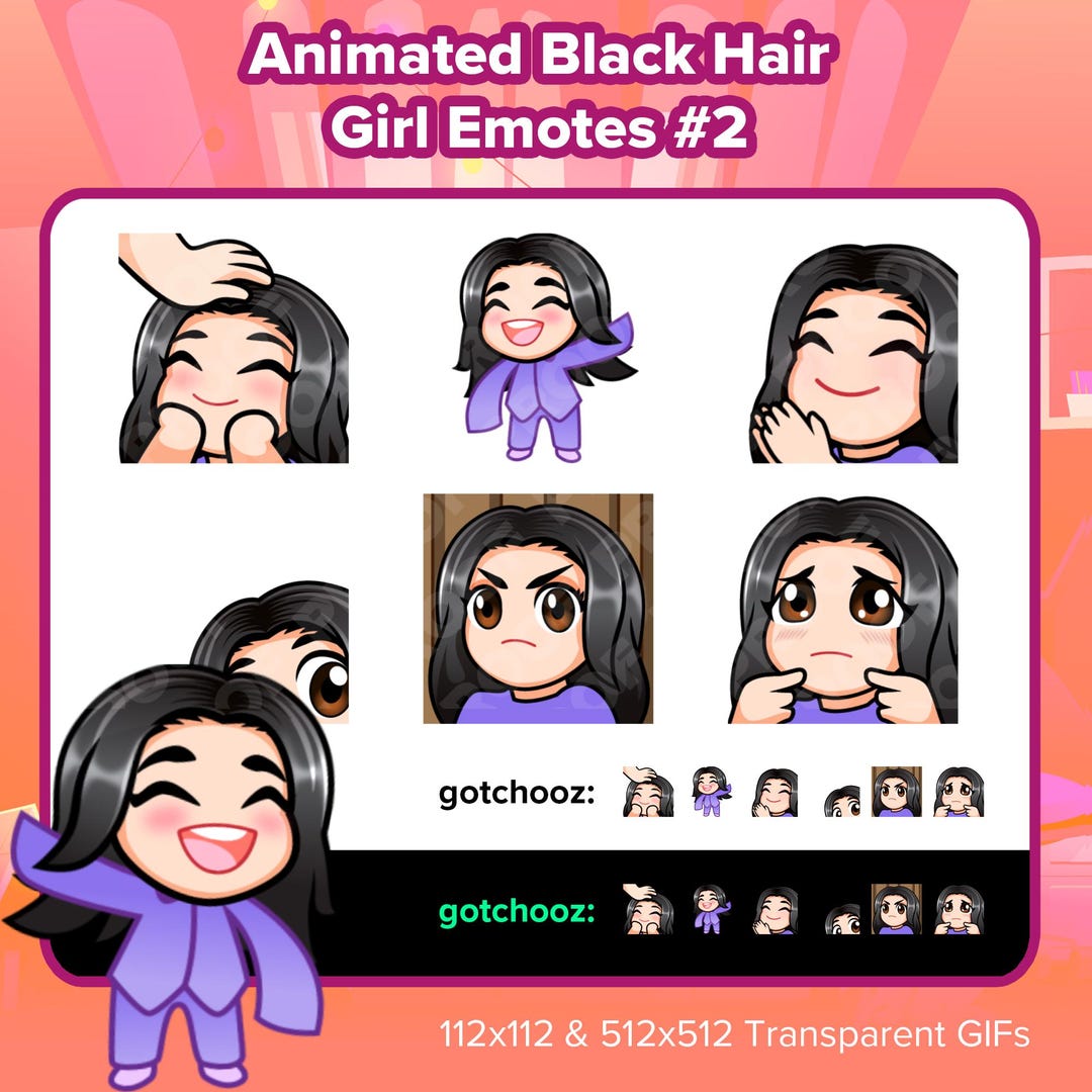 Animated Girl Twitch Emotes Head Pat, Jammies, Clap, Lurk, Leave & Shy ...