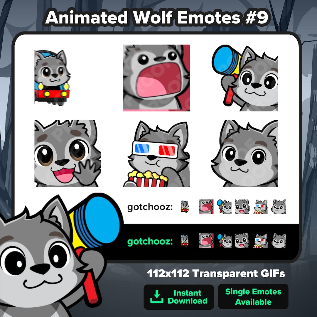 Animated Wolf Emotes Pack #9 | Cute Animated GIF Emotes for Twitch ...