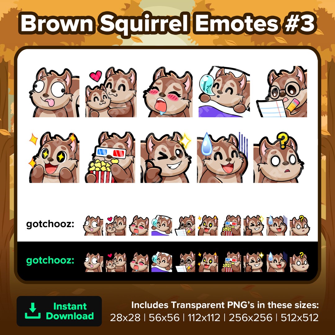 Brown Squirrel Twitch Emotes Derp Hug Gasm Sleep Notes Study Wow ...