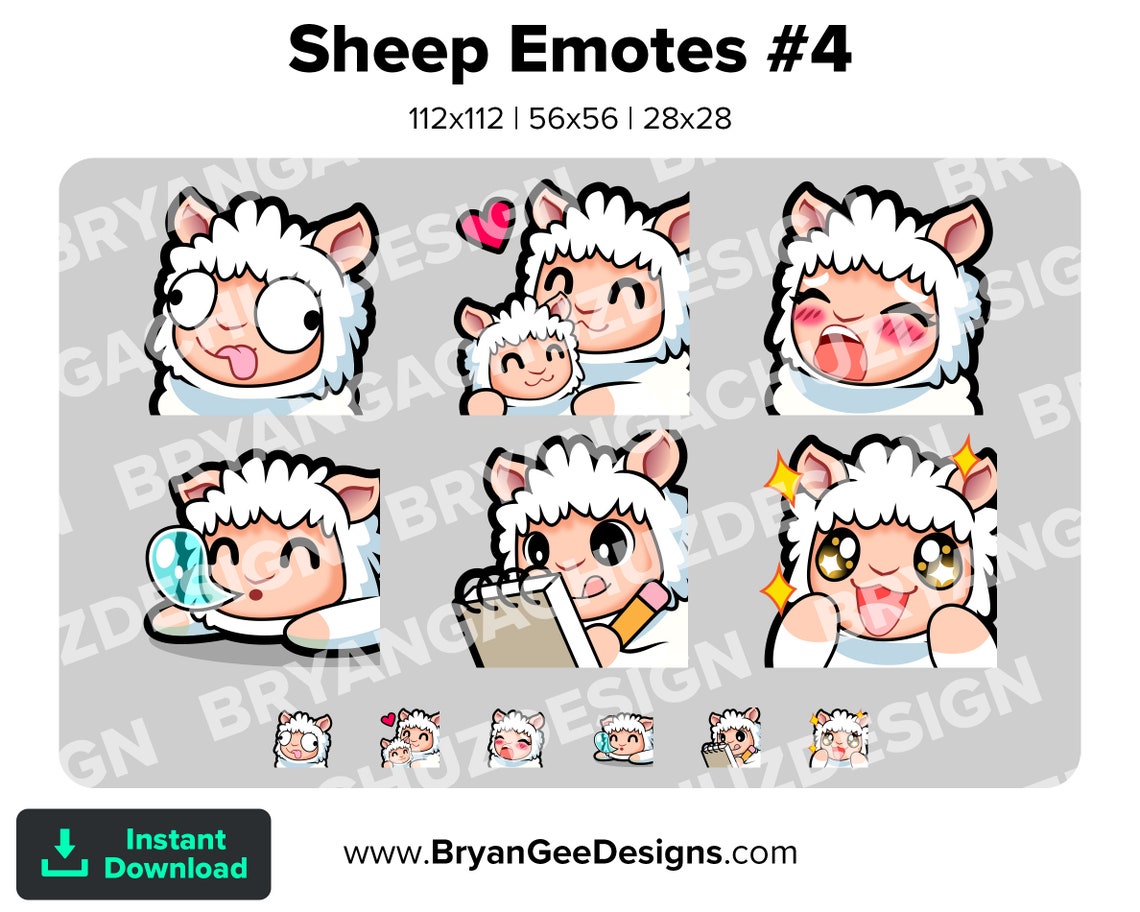 Sheep Twitch Emotes for Streaming Derp Hug Gasm Sleep Notes - Etsy