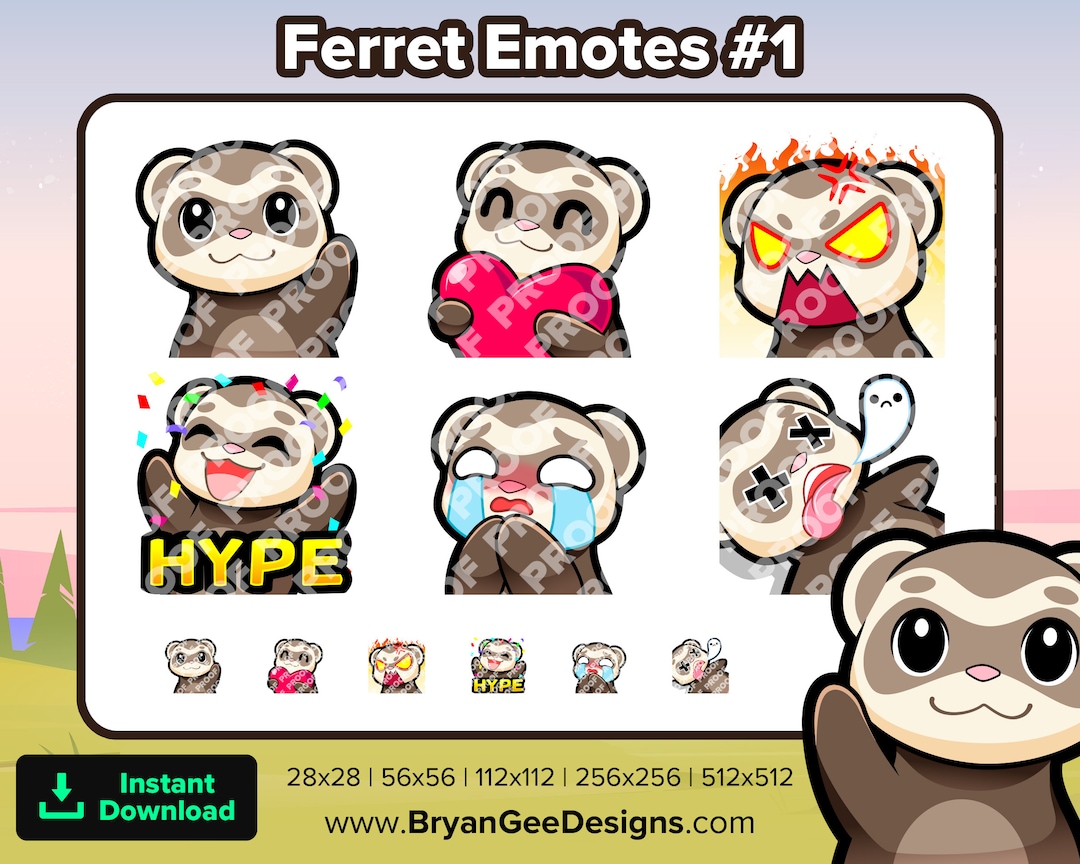 Ferret Twitch Emotes Wave Love Heart Rage Angry HYPE Sad Cry RIP Dead ...