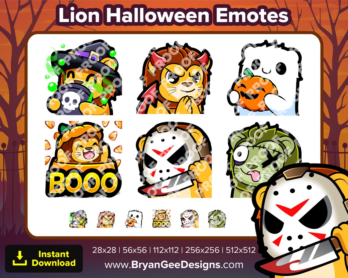 Lion Twitch Emotes Spooky Sip Devil Ghost Pumpkin Boo Jason Knife ...
