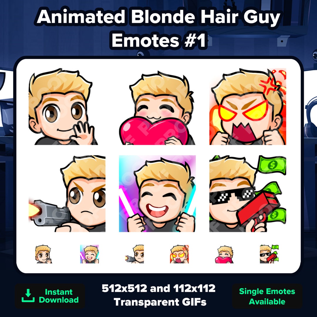 Animated Blonde Hair Guy Twitch Emotes Wave Love Rage Money Dono Raid ...