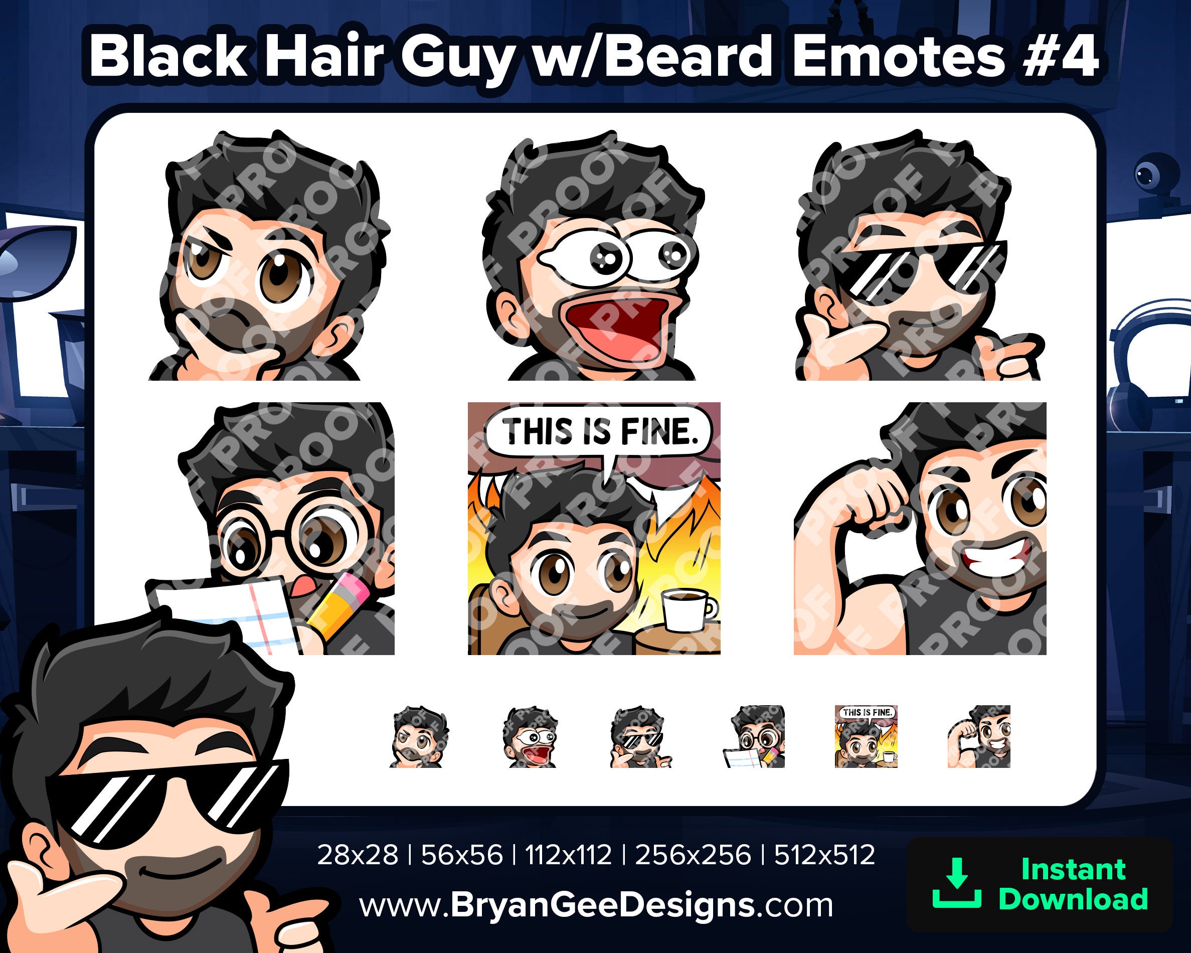 Black Hair Guy With Beard Twitch Emotes Think POG Cool Notes - Etsy ...