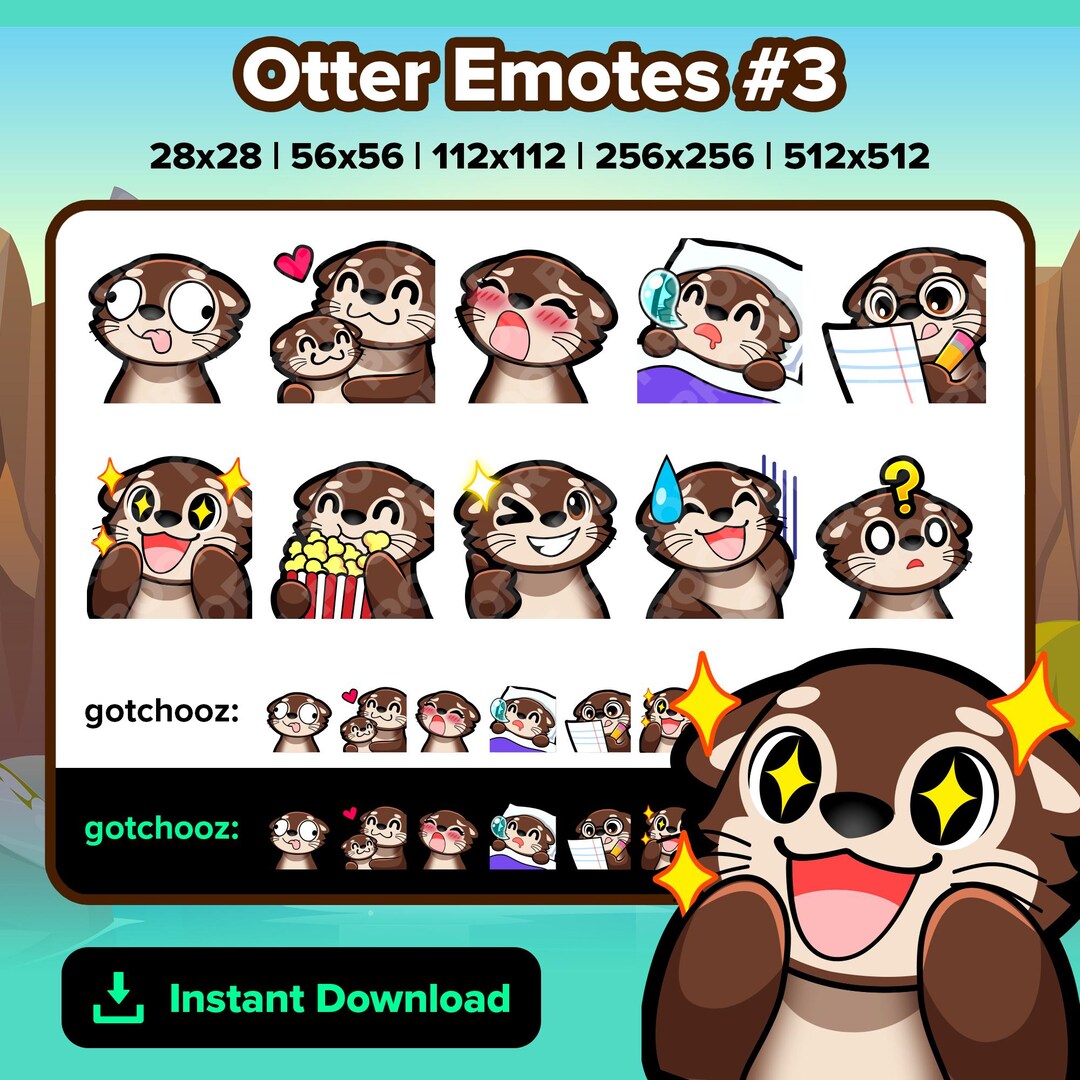 Otter Twitch Emotes Derp Hug Gasm Sleep Notes Study Wow Popcorn Wink ...
