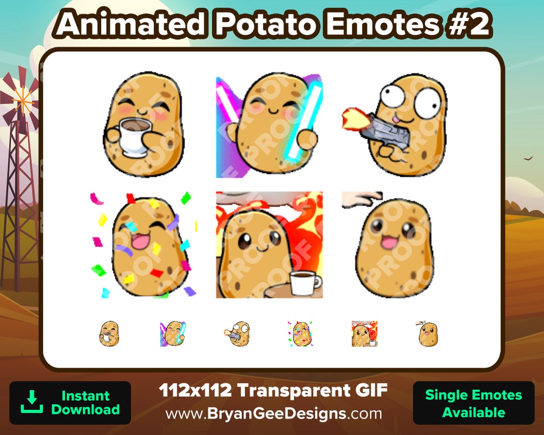Animated Potato Twitch Emotes Sip Rave Dance Gun Hype Party This is ...