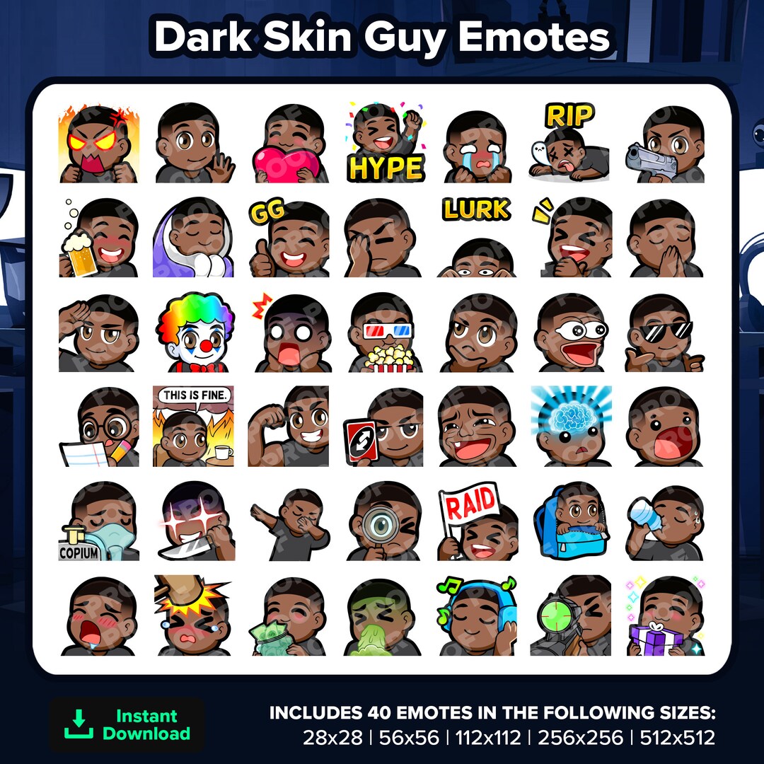 Dark Skin Guy Twitch Emotes MEGA Bundle for Streaming Youtube Emotes ...