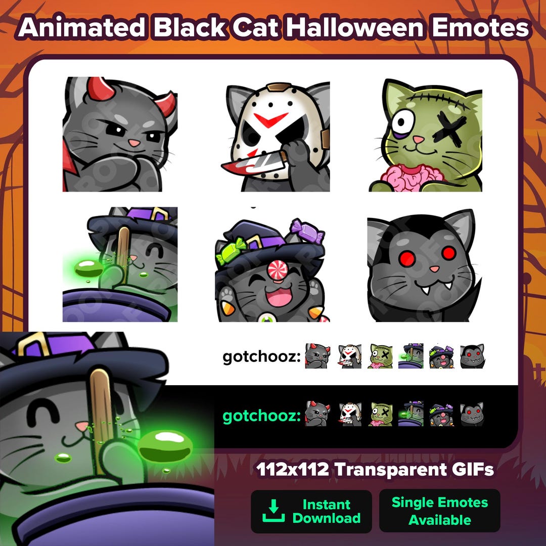 Animated Black Cat Halloween Twitch Emotes Sneaky Devil Knife Chase ...